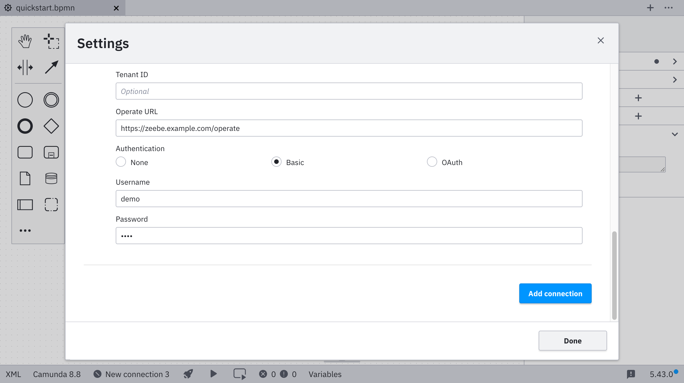 Set up a connection | Camunda 8 Docs