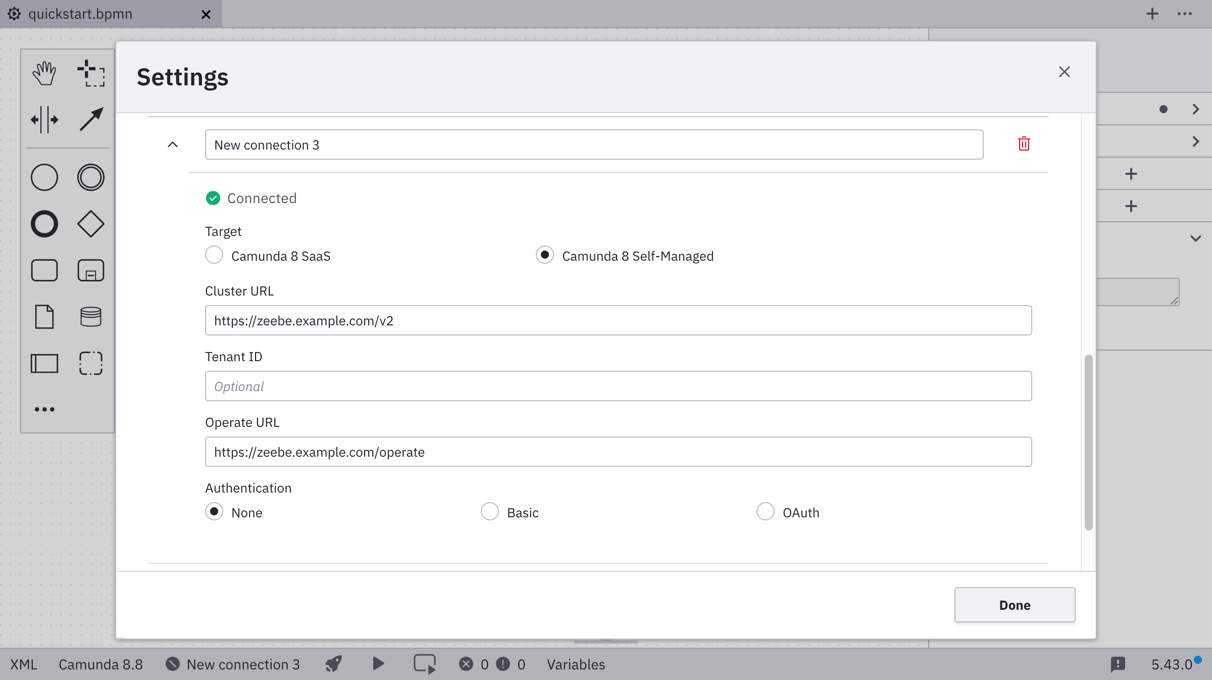 Set up a connection | Camunda 8 Docs